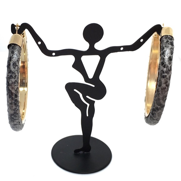 Jewelry | Boho Gray Gold Snakeskin Metal Hoop Earrings | Poshmark